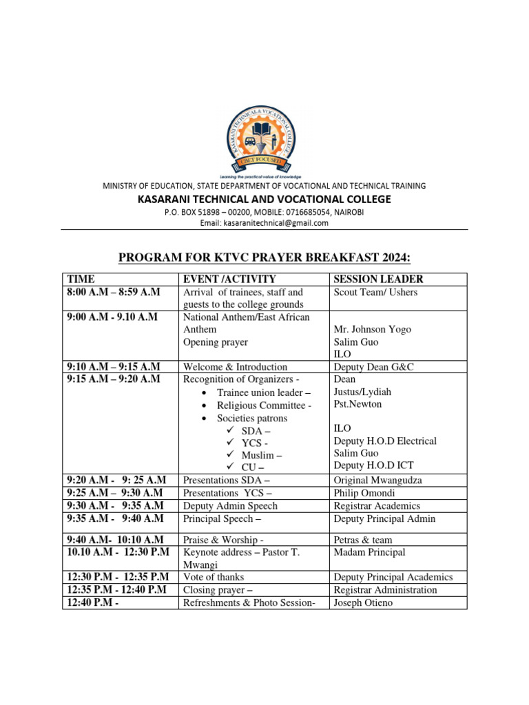 KTVC Prayer Breakfast Program 2024 | PDF