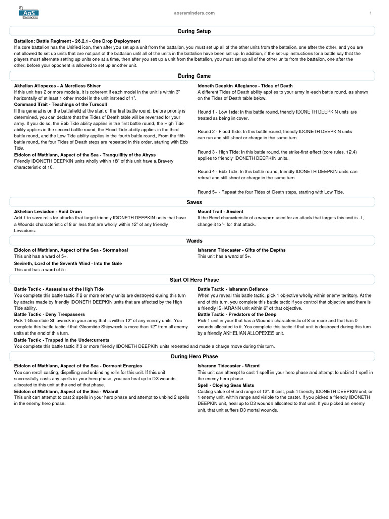 Idoneth Deepkin Battle Tactics Guide | PDF | Battles | Tide