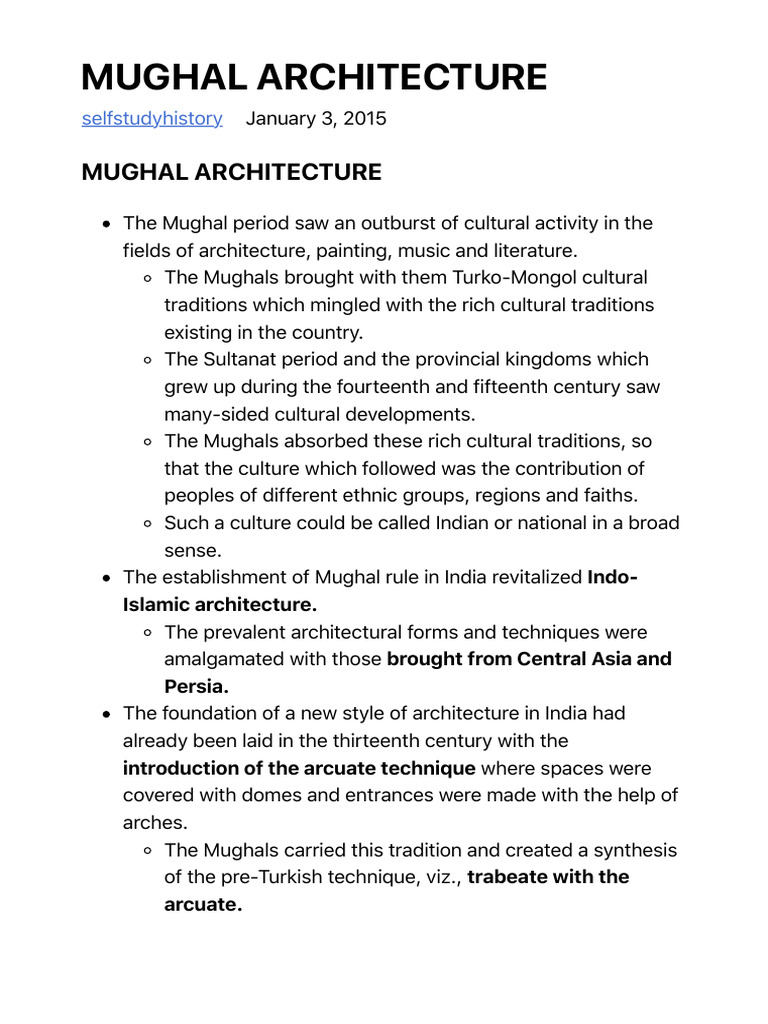 Mughal Architecture - Self Study History | PDF