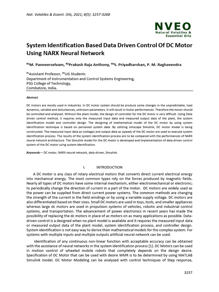 System Identification Based Data Driven Control Of Dc Motor Using Narx Neural Network Pdf