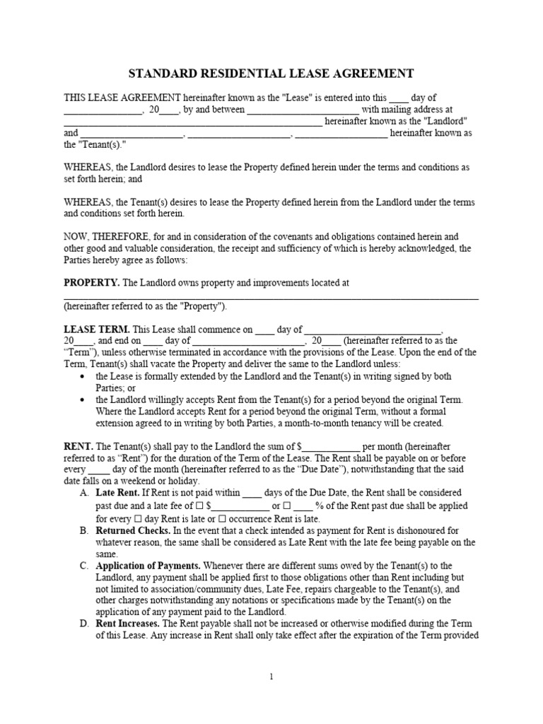 Residential Lease Agreement Template 1 | Download Free PDF | Leasehold ...