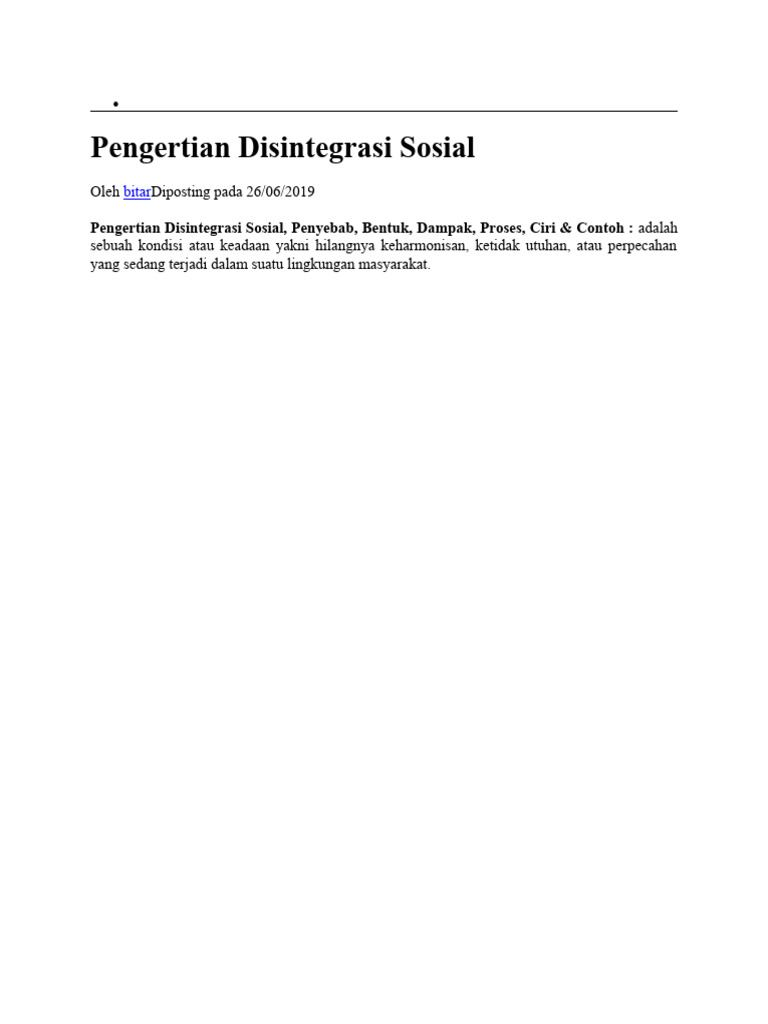 Pengertian Disintegrasi Sosial | PDF | Politik