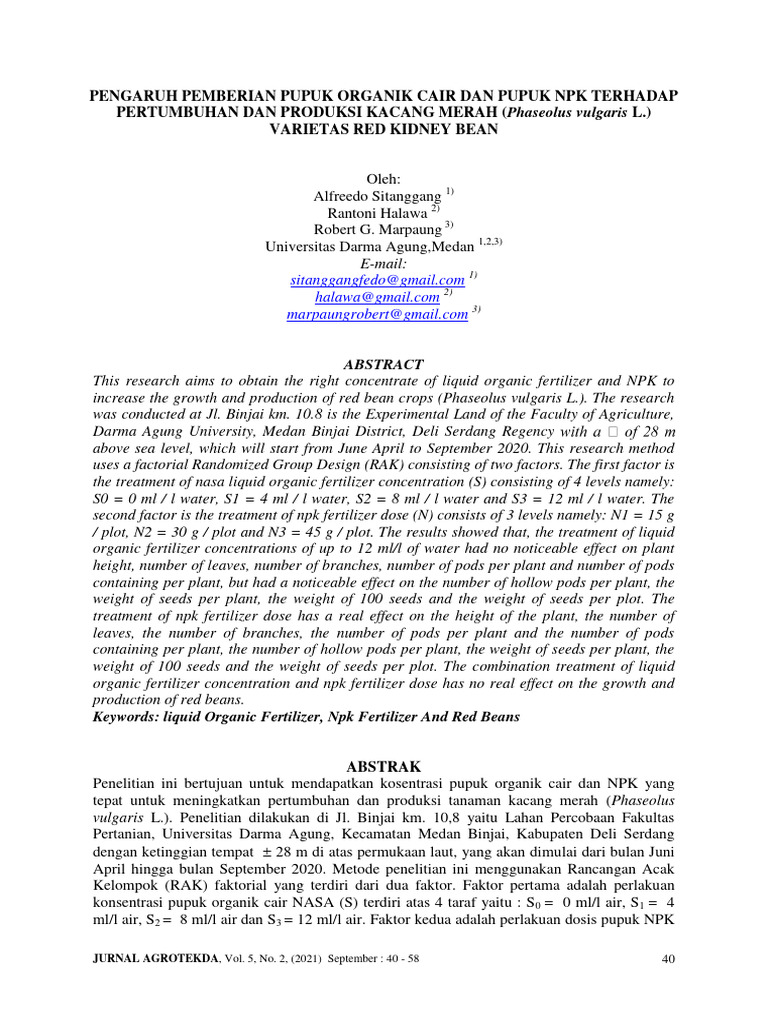 Pengaruh Pemberian Pupuk Organik Cair Dan Pupuk NPK Terhadap Pertumbuhan Dan Produksi Kacang ...