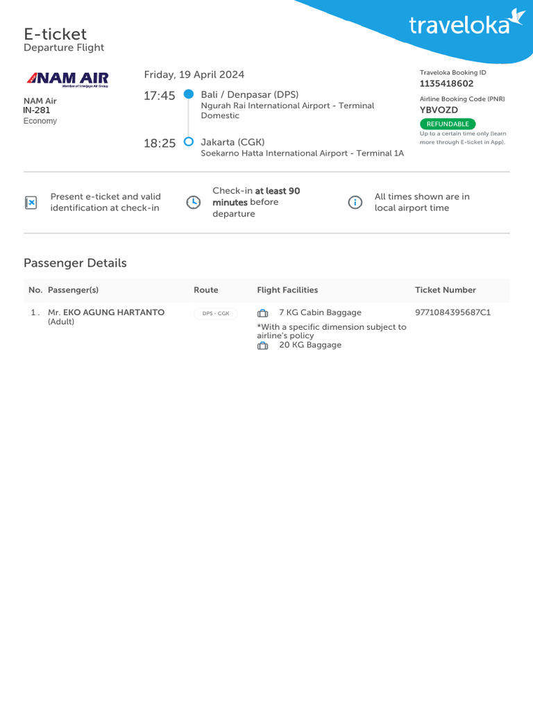 Stephen DPS YBVOZD CGK FLIGHT - ORIGINATING | PDF | Transport | Aviation