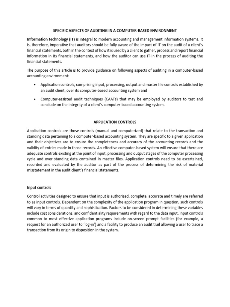 Specific Aspects of Auditing in A Computer Based Environment | PDF ...