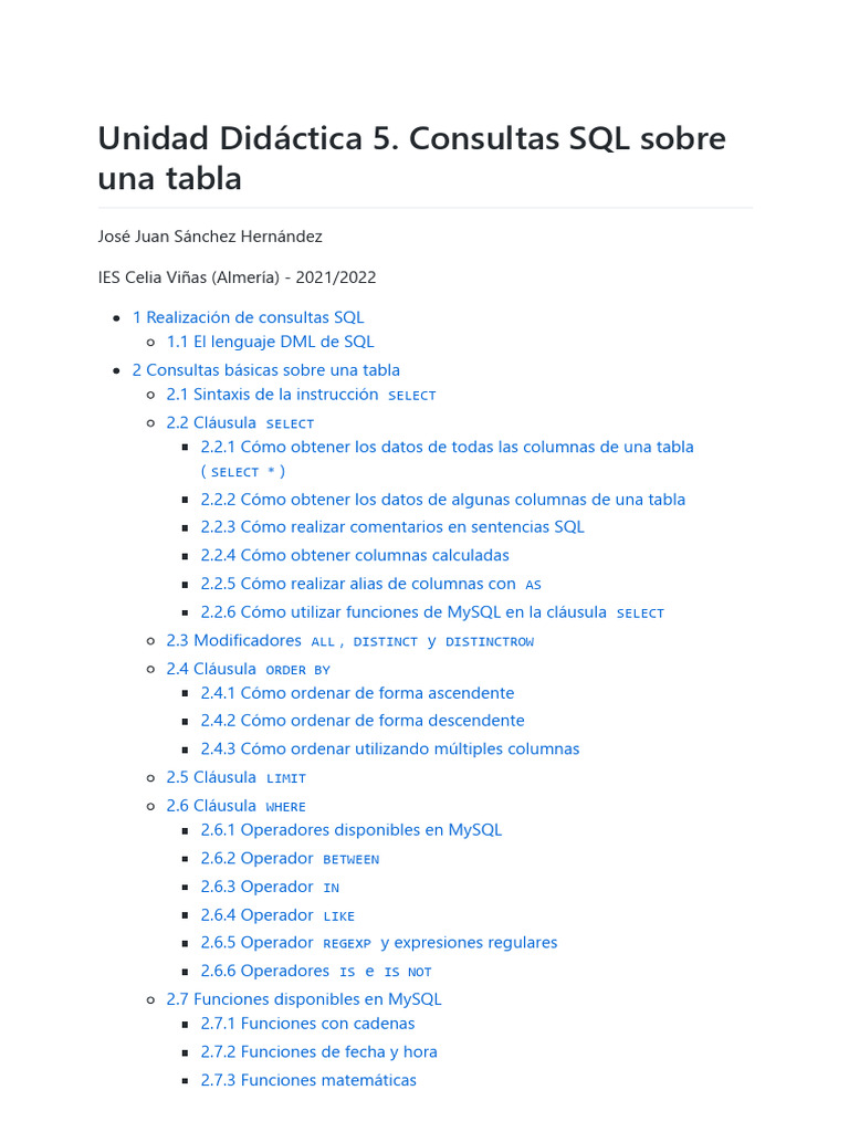 Consultas SQL Sobre Una Tabla DML | PDF | SQL | Bases de datos