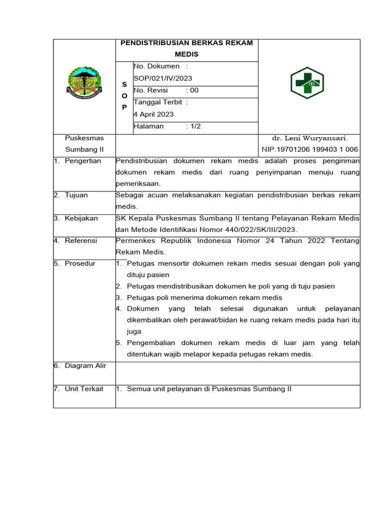 Sop Pendistribusian Berkas Rekam Medis | PDF