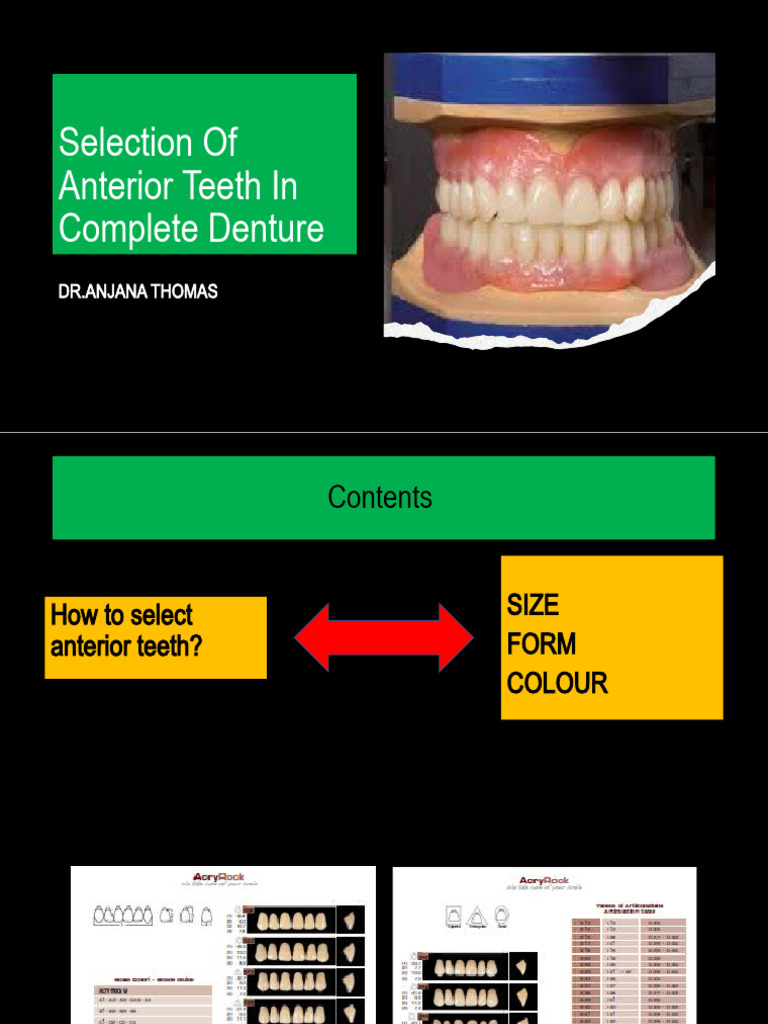 Selection of Anterior Teeth | PDF | Anatomical Terms Of Location ...