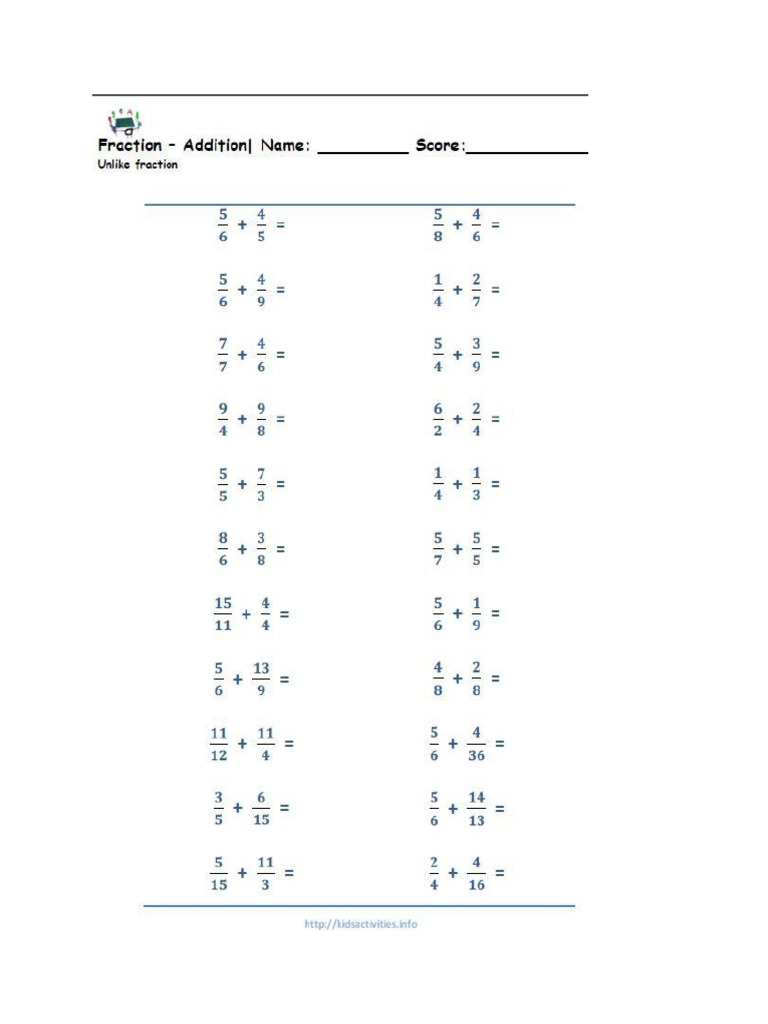 Fraction Maths worksheets (Grade 5) | PDF