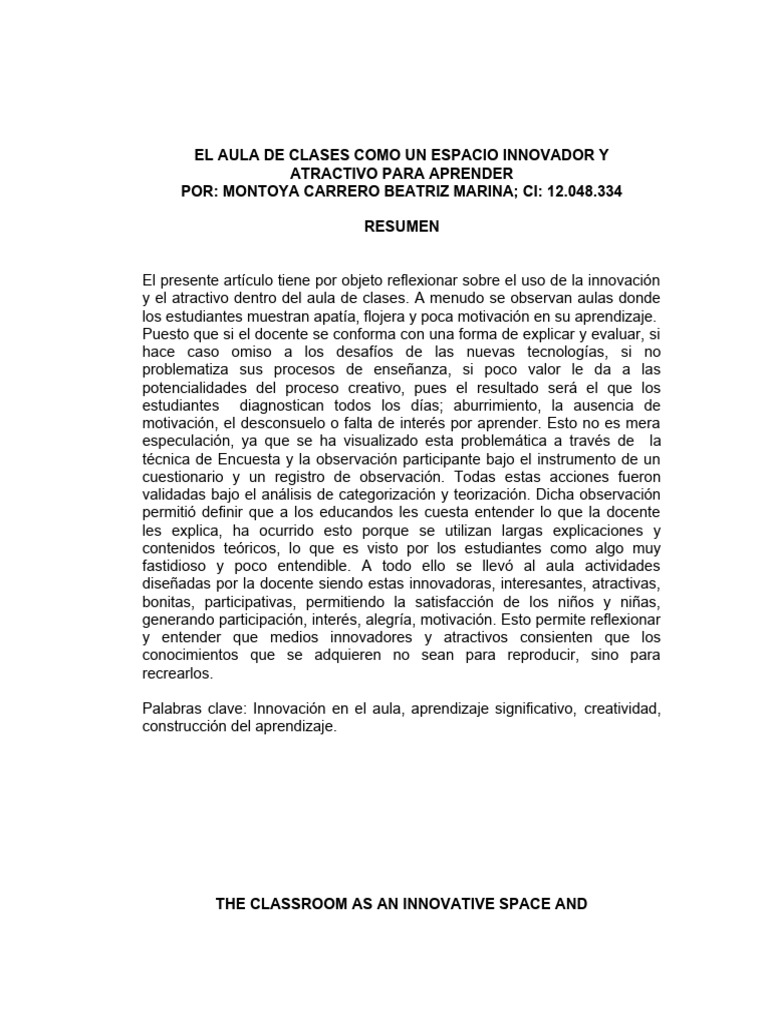El Aula de Clases Como Un Espacio Innovador y | PDF | Enseñando ...