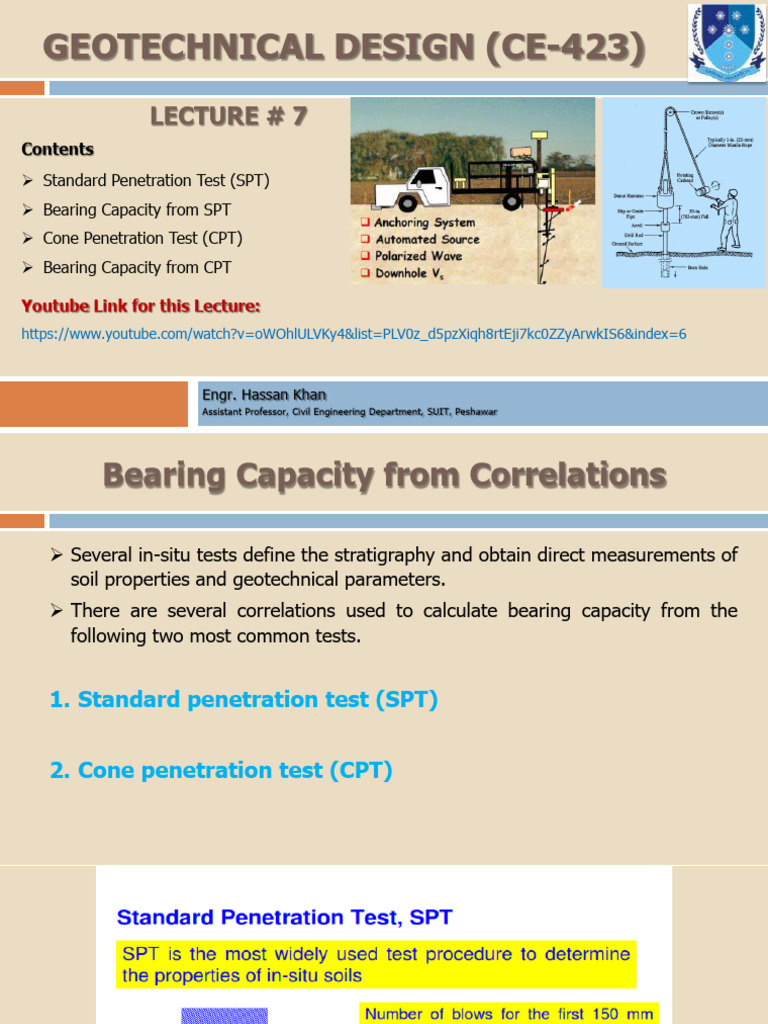 Lec 7, Bearing Capacity From SPT & CPT | PDF | Geotechnical Engineering