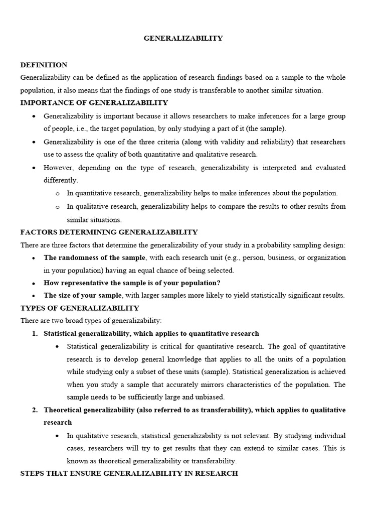 Generalizability | PDF | Sampling (Statistics) | Statistics