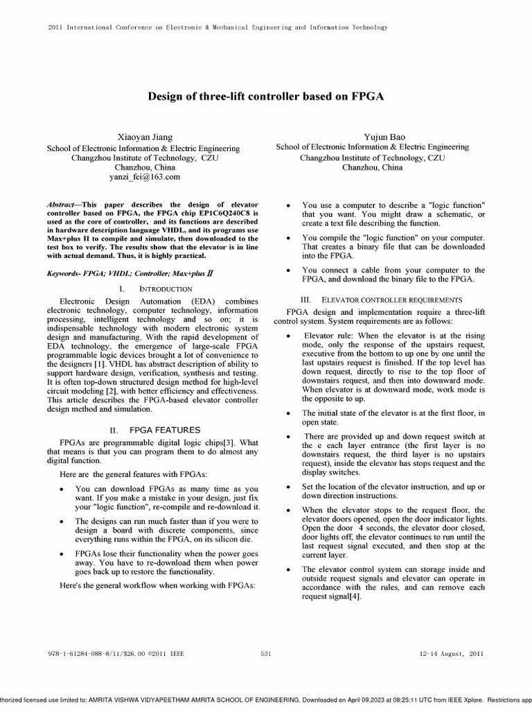 FPGA-Based Three-Lift Controller Design | PDF | Field Programmable Gate ...