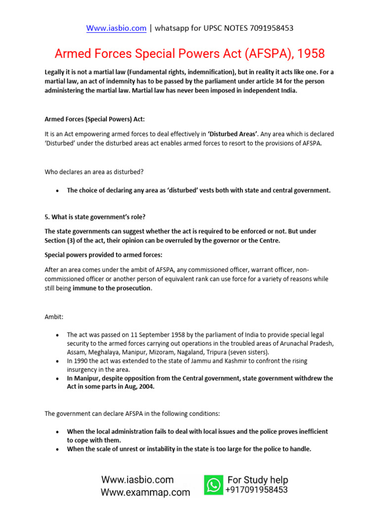 Armed Forces Special Powers Act (AFSPA), 1958 | PDF | Government Of India | Justice