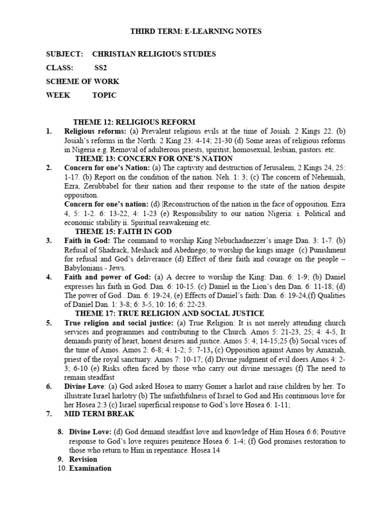 THIRD TERM SS2 CRS | PDF | Shadrach, Meshach, And Abednego | Hosea