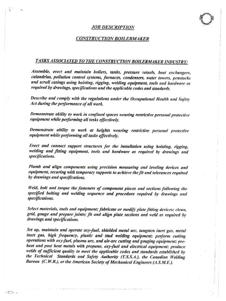Boilermaker Job Description | PDF