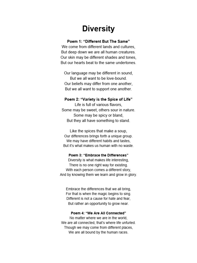 Diversity Poem | PDF Diversity Poem | PDF