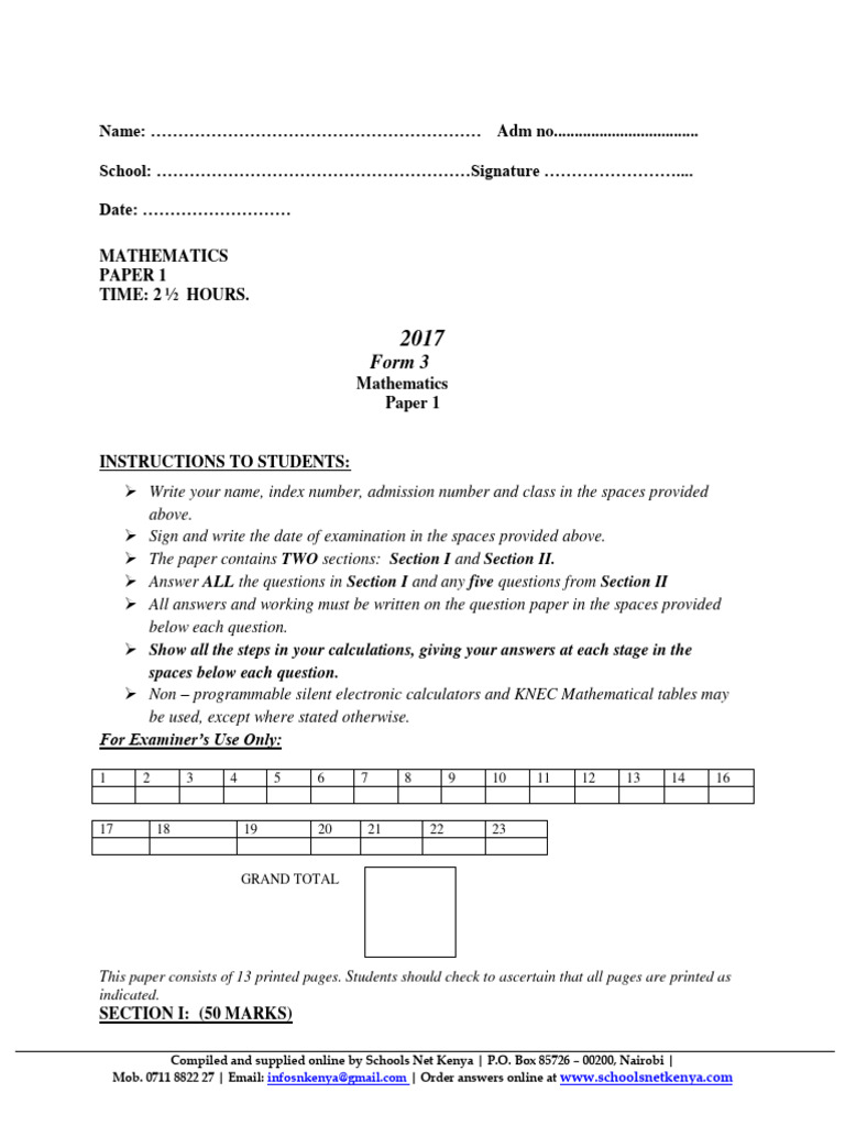 mathematics-paper-1-questions-form-3-term-3-2017 | PDF | Pound Sterling
