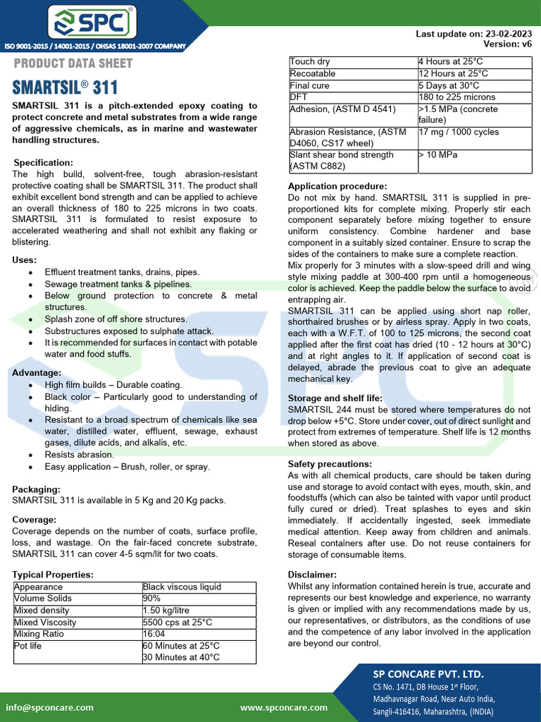 SMARTSIL 311-v6 | PDF | Concrete | Sewage Treatment