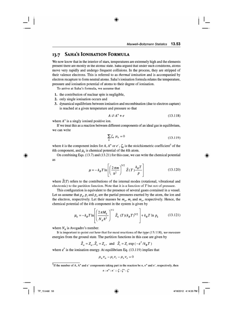Saha's Ionisation Formula | PDF