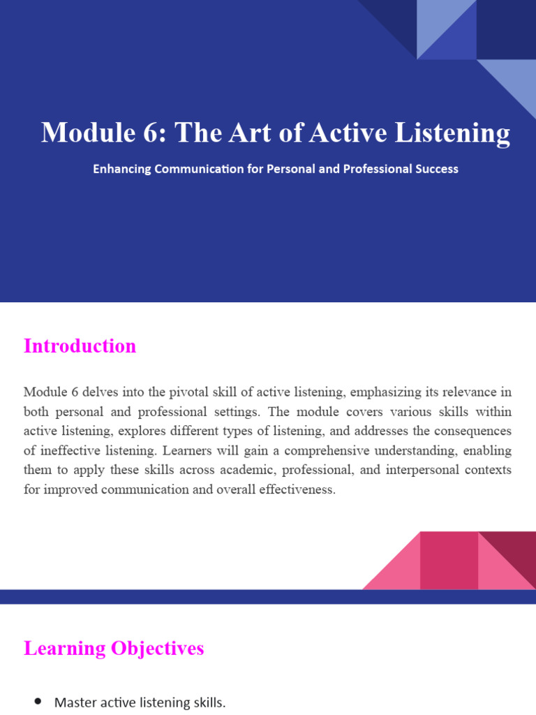 Module 6 The Art of Active Listening | PDF | Nonverbal Communication ...