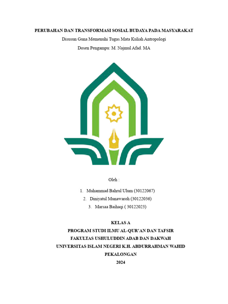Perubahan Dan Transformasi Sosial Budaya Pada Masyarakat | PDF