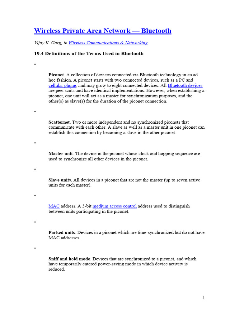 Wireless Personal Area Network | PDF | Bluetooth | Computer Network