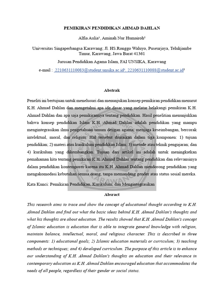 Pemikiran Pendidikan Ahmad Dahlan | PDF