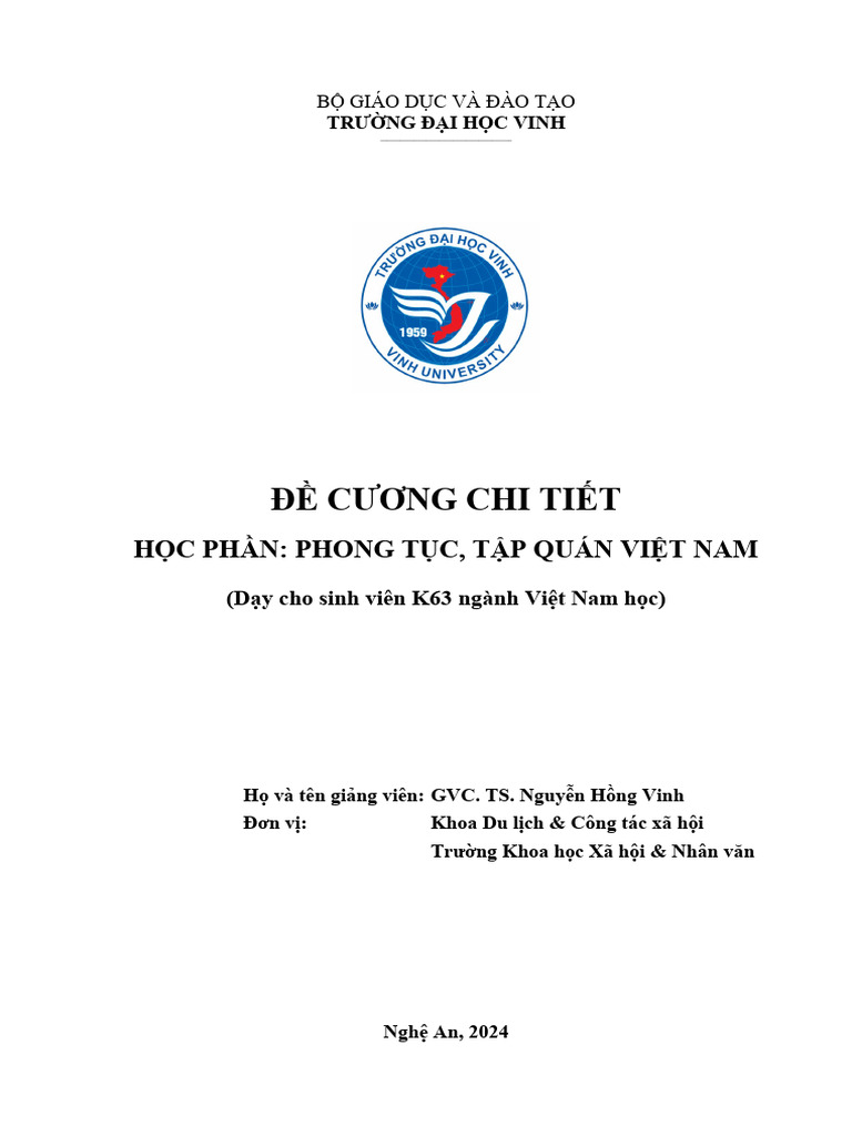 Đề Cương Học Phần Phong Tục Tập Quán Việt Nam - K63 Việt Nam Học | PDF