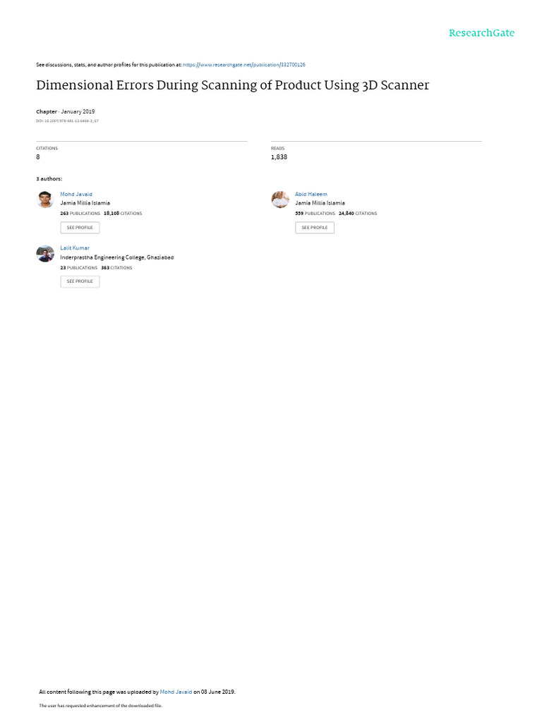 Dimensional Errors During Scanningof Product Using 3D Scanner | PDF ...