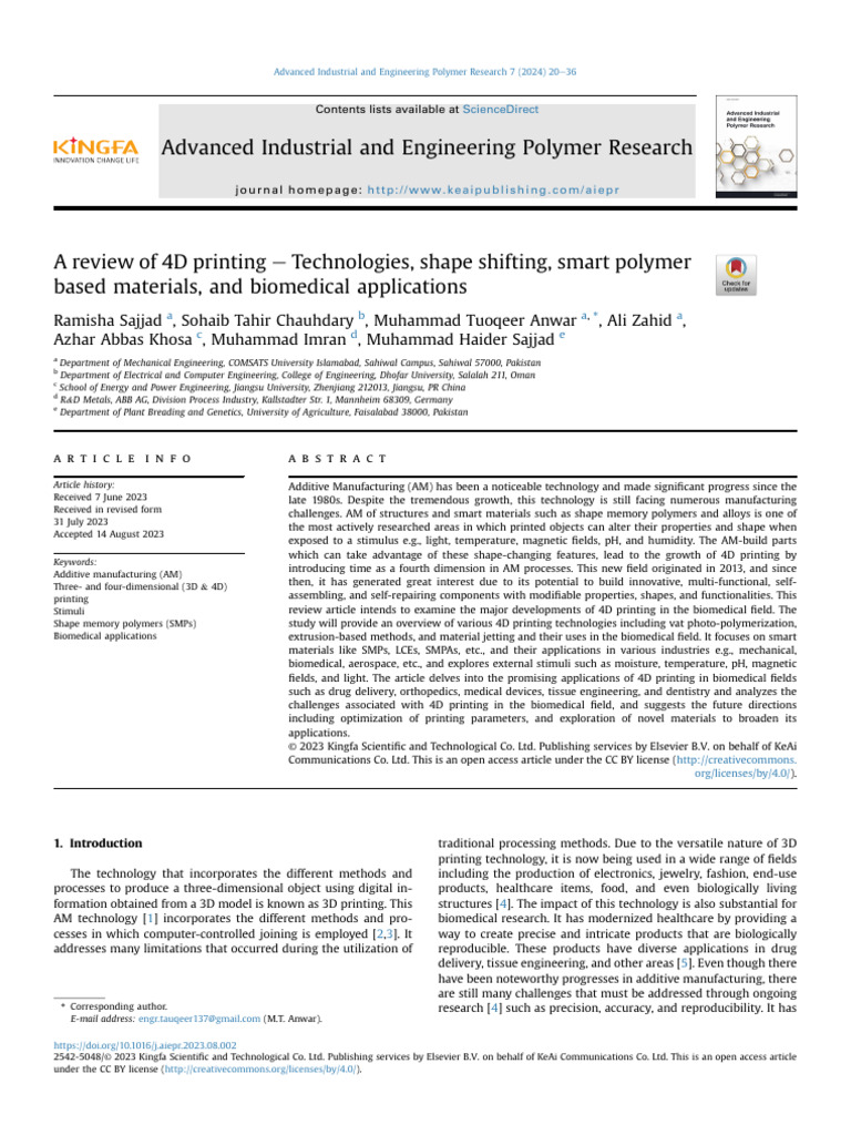 A Review of 4D Printing - Technologies, Shape Shifting, Smart Polymer ...