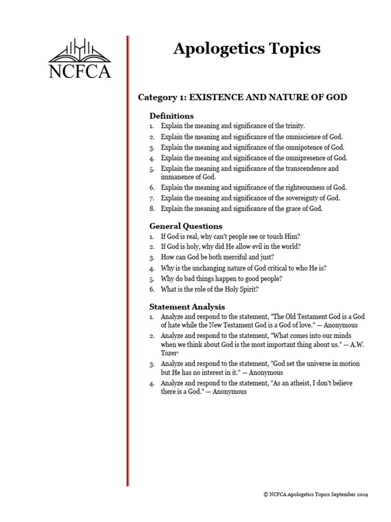 Apologetics Topics 2020 | PDF | Bible | God