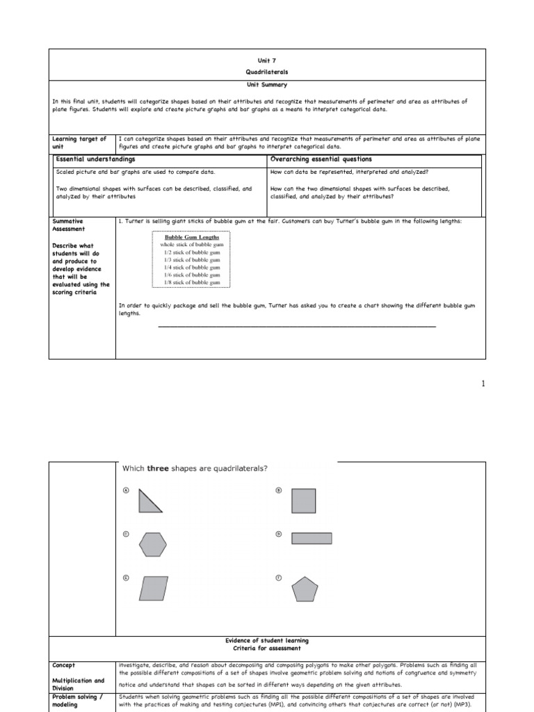 Grade 3 Unit 7 Scope and Sequence | PDF | Shape | Rectangle