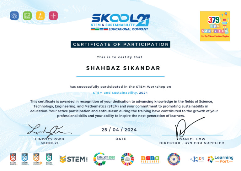 Shahbaz Sikandar - Stem Certificate | PDF