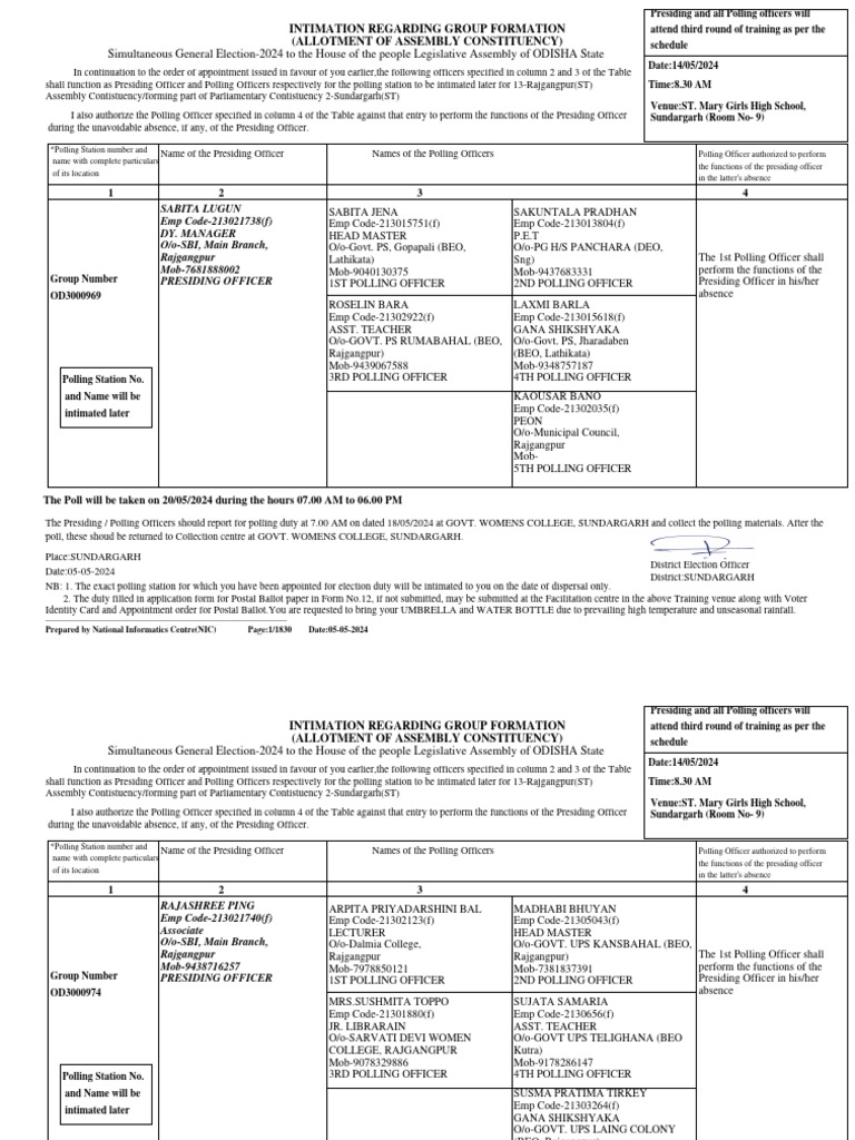 Simultaneous General Election-2024 (Appointment Order RGP) | PDF ...