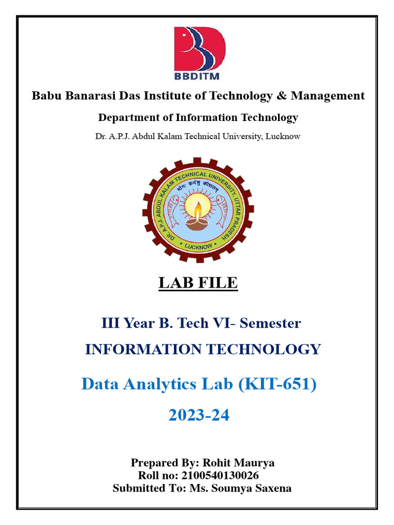 Data Analytics Lab File Rohit | PDF | Engineering | Science