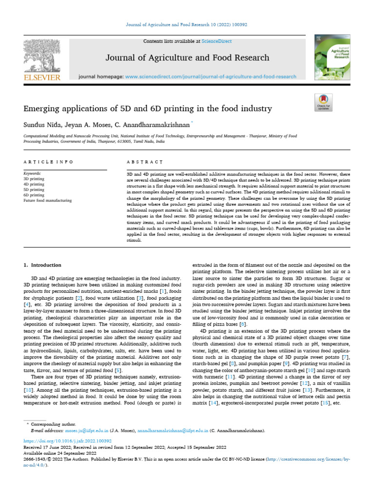 Emerging Applications of 5D and 6D Printing in The Food Industry | PDF ...