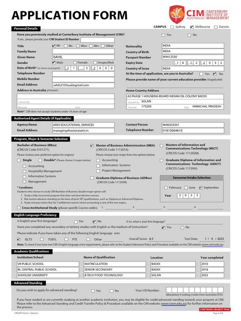 Sahil Application Form CIM | PDF