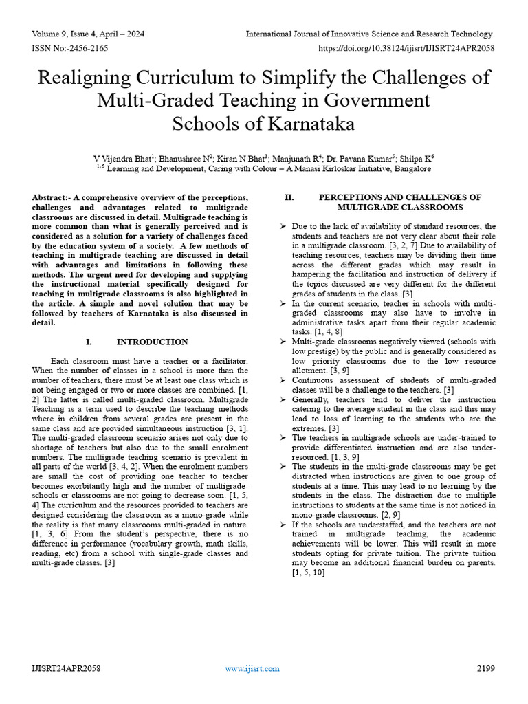 Realigning Curriculum To Simplify The Challenges of Multi-Graded ...