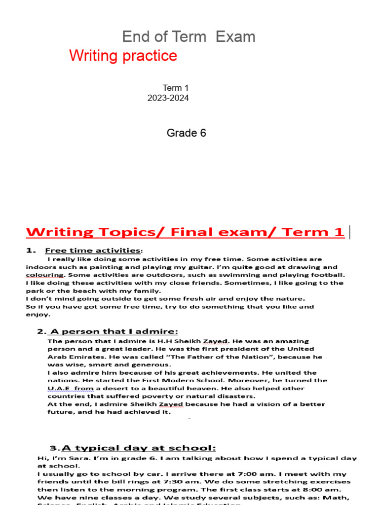 Final Exam Writing Practice Term 1 | PDF | Educational Technology ...