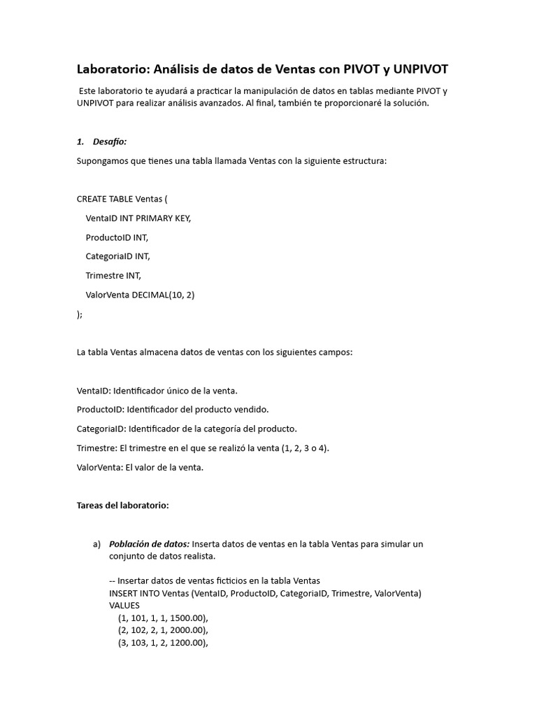 Análisis de Ventas con PIVOT/UNPIVOT | PDF | SQL | Informática