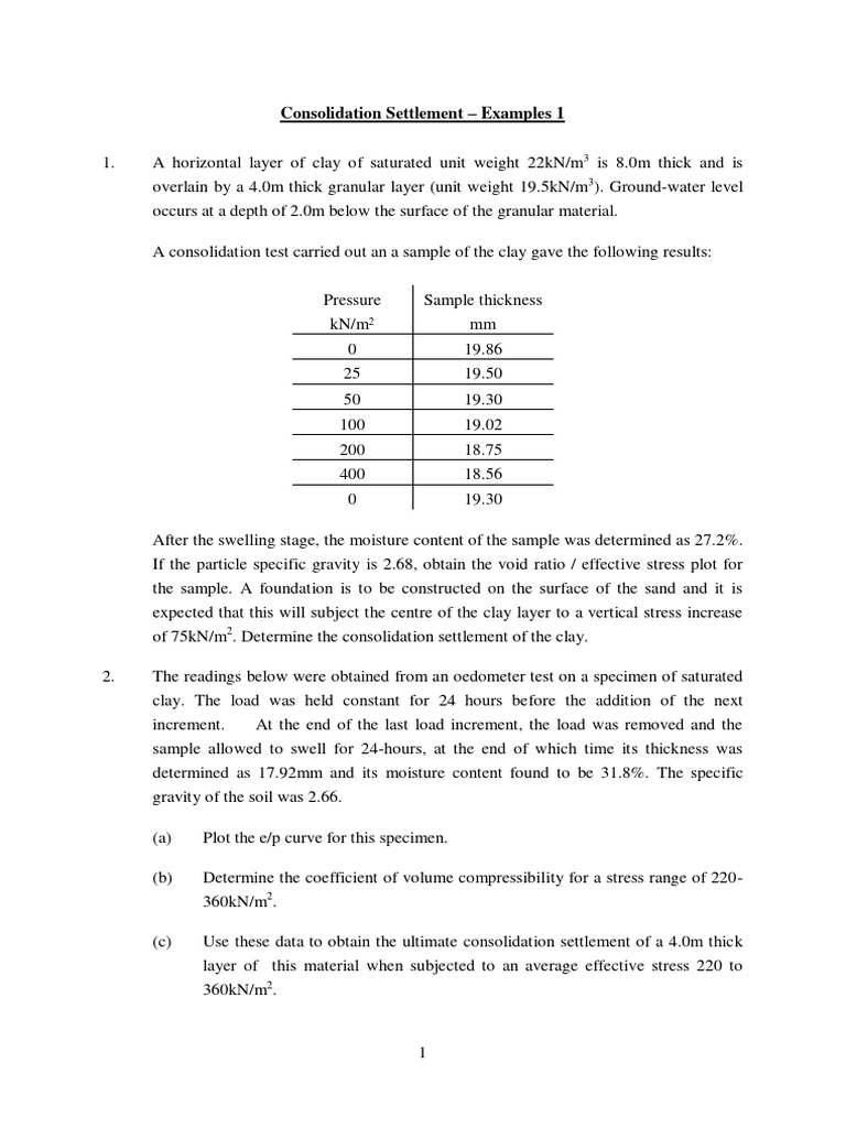 Consolidation Settlement Examples 1 Solutions 2 2 | PDF | Horticulture ...