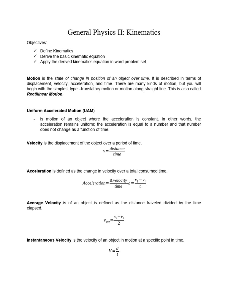 Kinematics Notes | Download Free PDF | Velocity | Kinematics