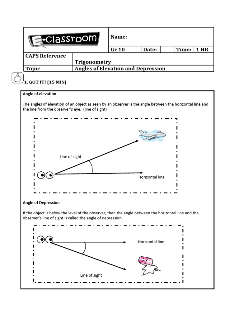gr10t2 Trigonometry Angle of Depression and Elevation | PDF | Angle