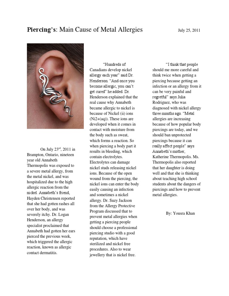 Metal Allergies from Body Piercings | PDF | Wellness | Science ...