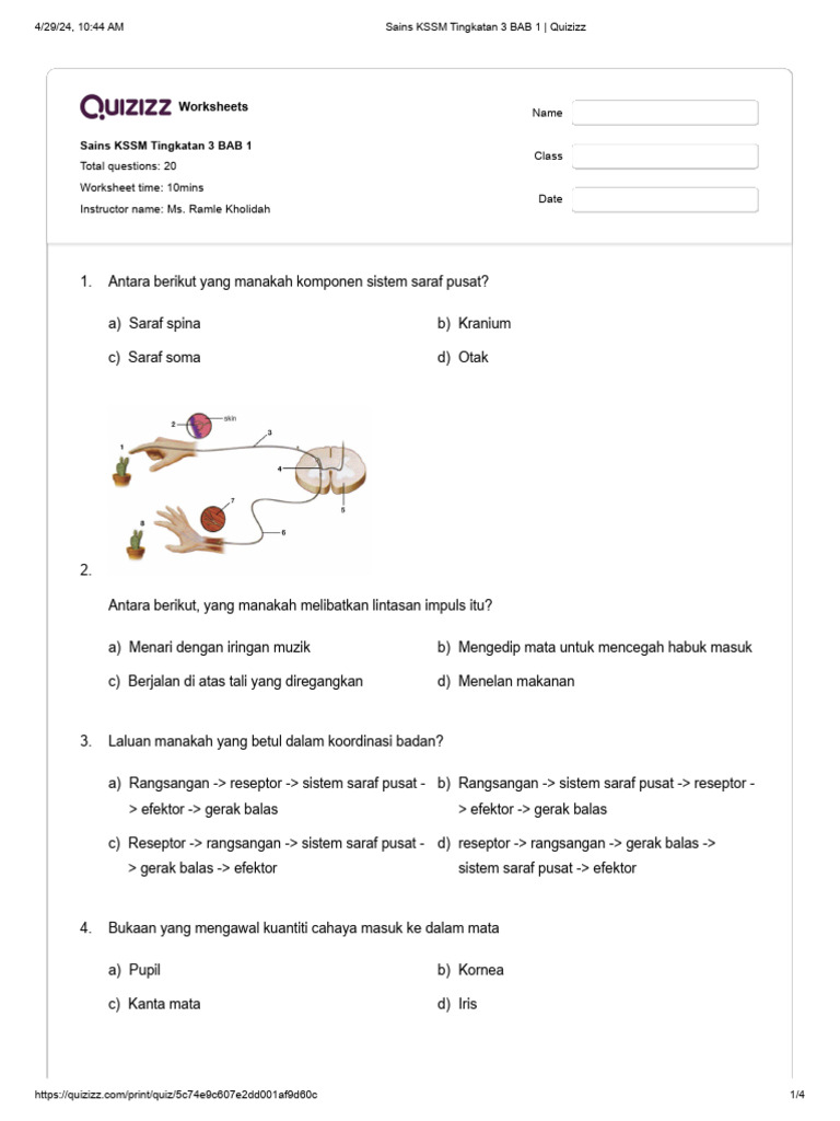 Sains Kssm Tingkatan 3 Bab 1 Quizizz Pdf