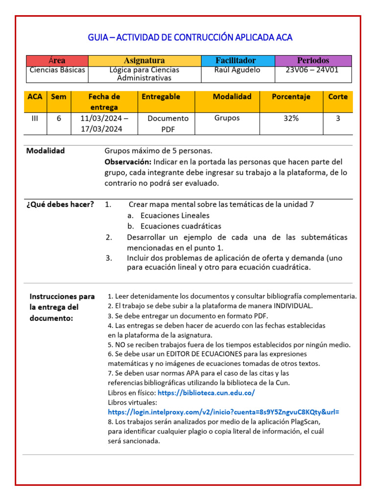Guia - ACA - Lógica Mas - Rubrica | PDF