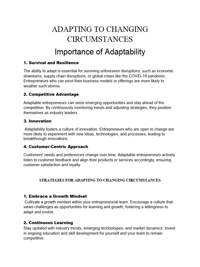 Adapting To Changing Circumstances | PDF | Entrepreneurship | Customer Satisfaction
