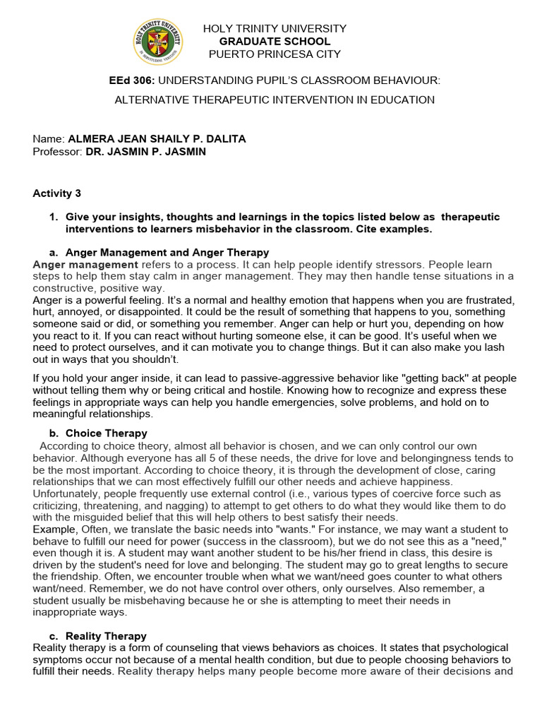 EEd 306 Actiivity-3 (Dalita, Almera) | PDF | Psychotherapy | Behavior