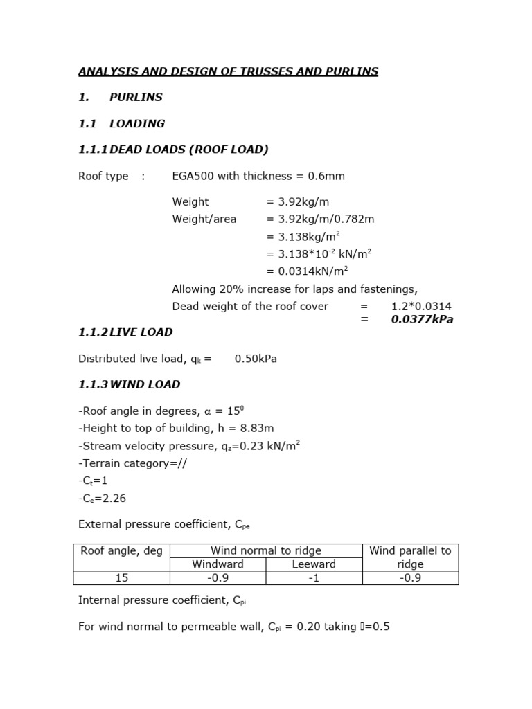 Truss and Purlin Design Analysis | PDF | Structural Engineering ...